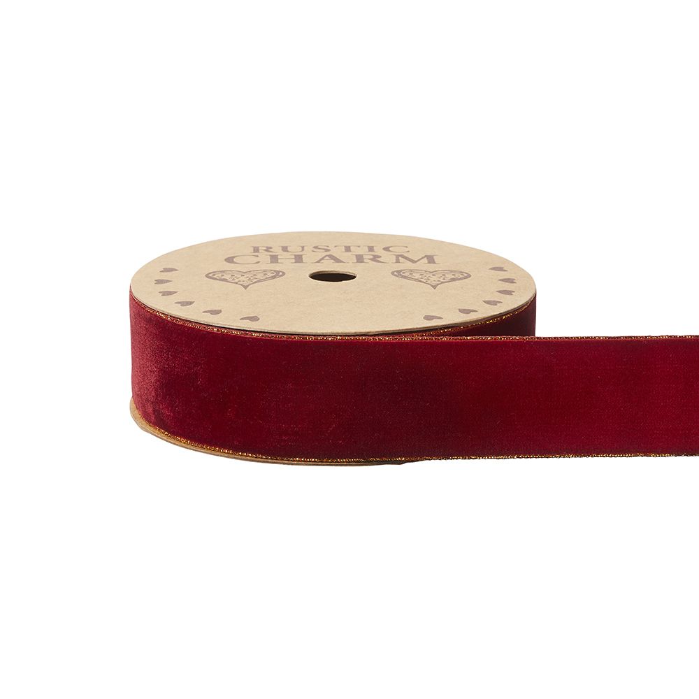 OASIS® Gilded Edge Velvet Ribbon Dark Red 38mm x 10m